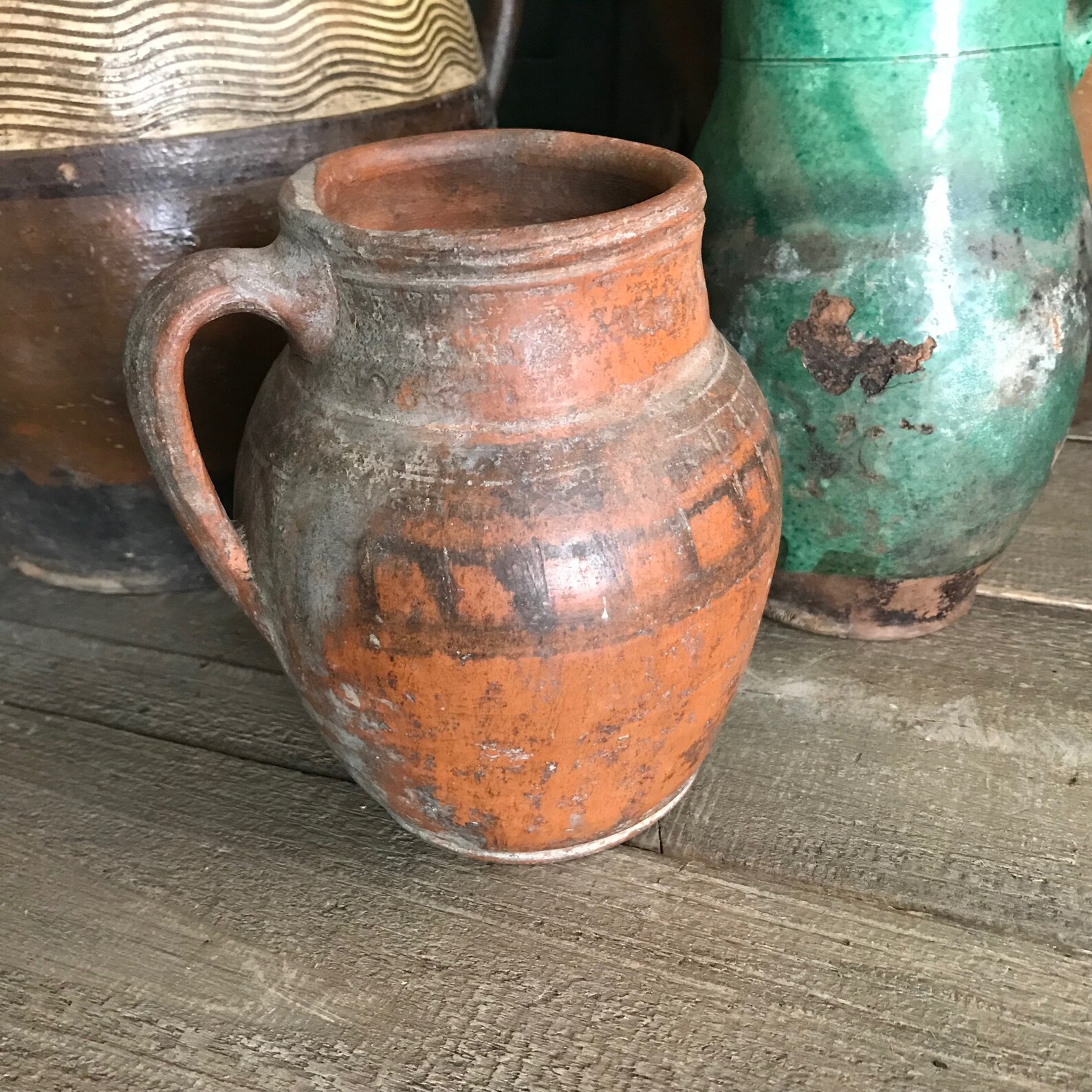Antique Pottery Jug Pitcher Vase Redware Folk Art Rustic - Etsy