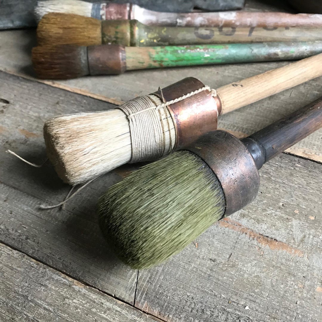 French Copper Paint Brush, Large Round Brush, Industrial Decor, Wood ...