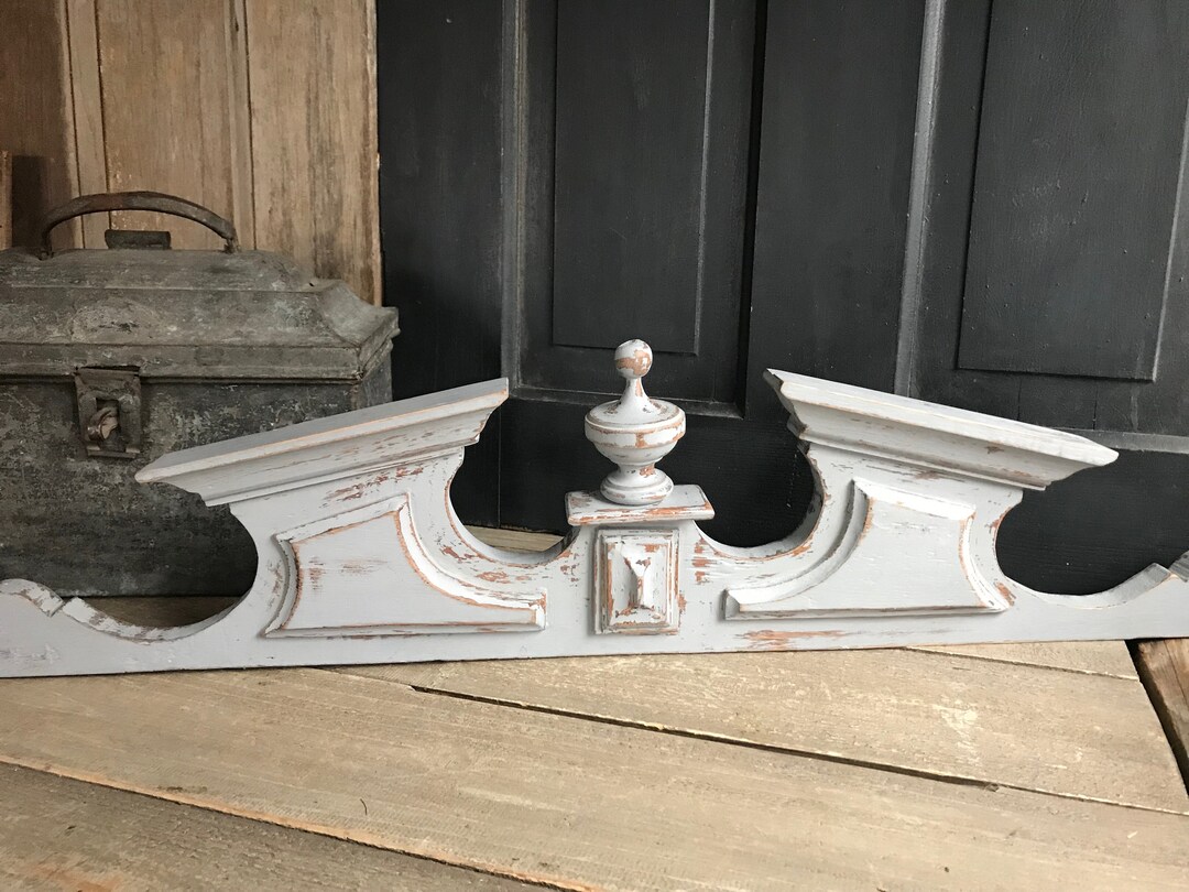 French Pediment, Architectural Wood Plaque, Painted Gray Blue, Armoire ...