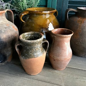 Antique Terra Cotta Jug, Garden Pot, Redware, Brown Glaze, Utensil ...