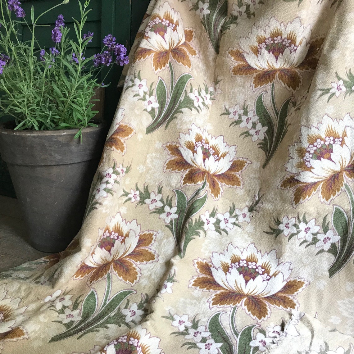 1 French Floral Cretonne Fabric Panel, Floral Print, Antique Period ...