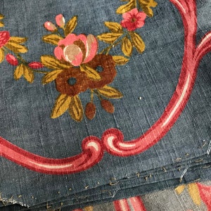 French Printed Indigo Linen Fabric, Floral Design, Homespun Linen ...