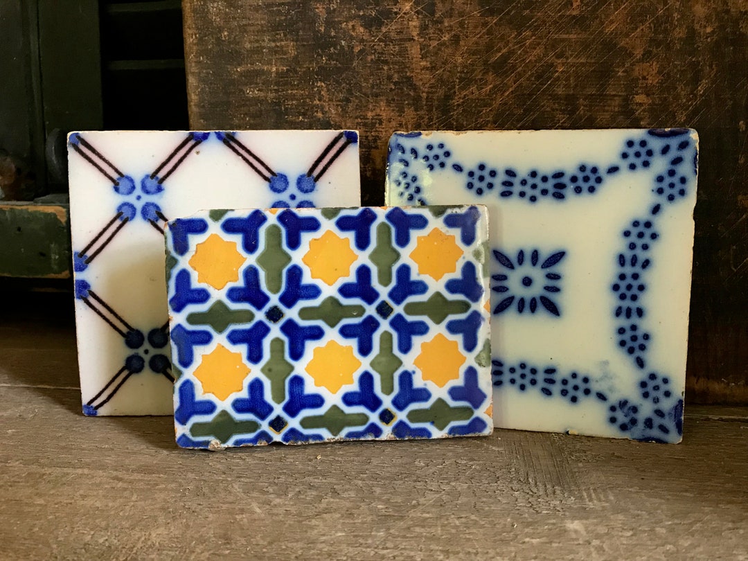 French Blue Tile Set of 3, Blue Indigo Terra Cotta Pottery, French ...