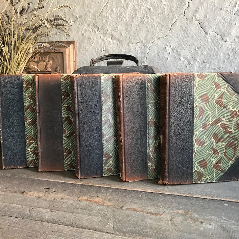 1900 Antique Book, Marbled Covers, Stacking Display, Library Decor ...