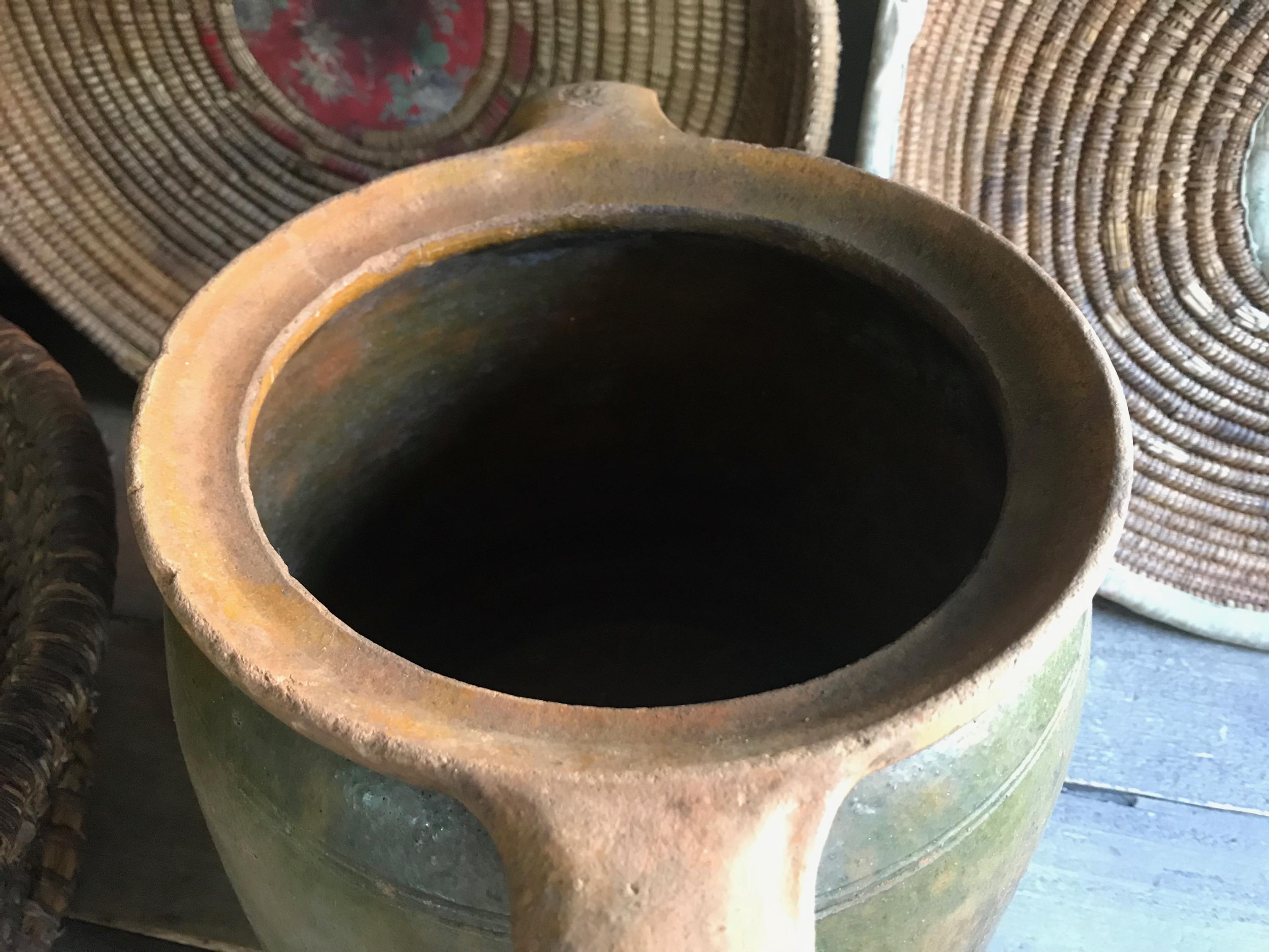 19th C Pottery Jug, Olive Confit Jar, Olive Green, Rustic Earthenware ...