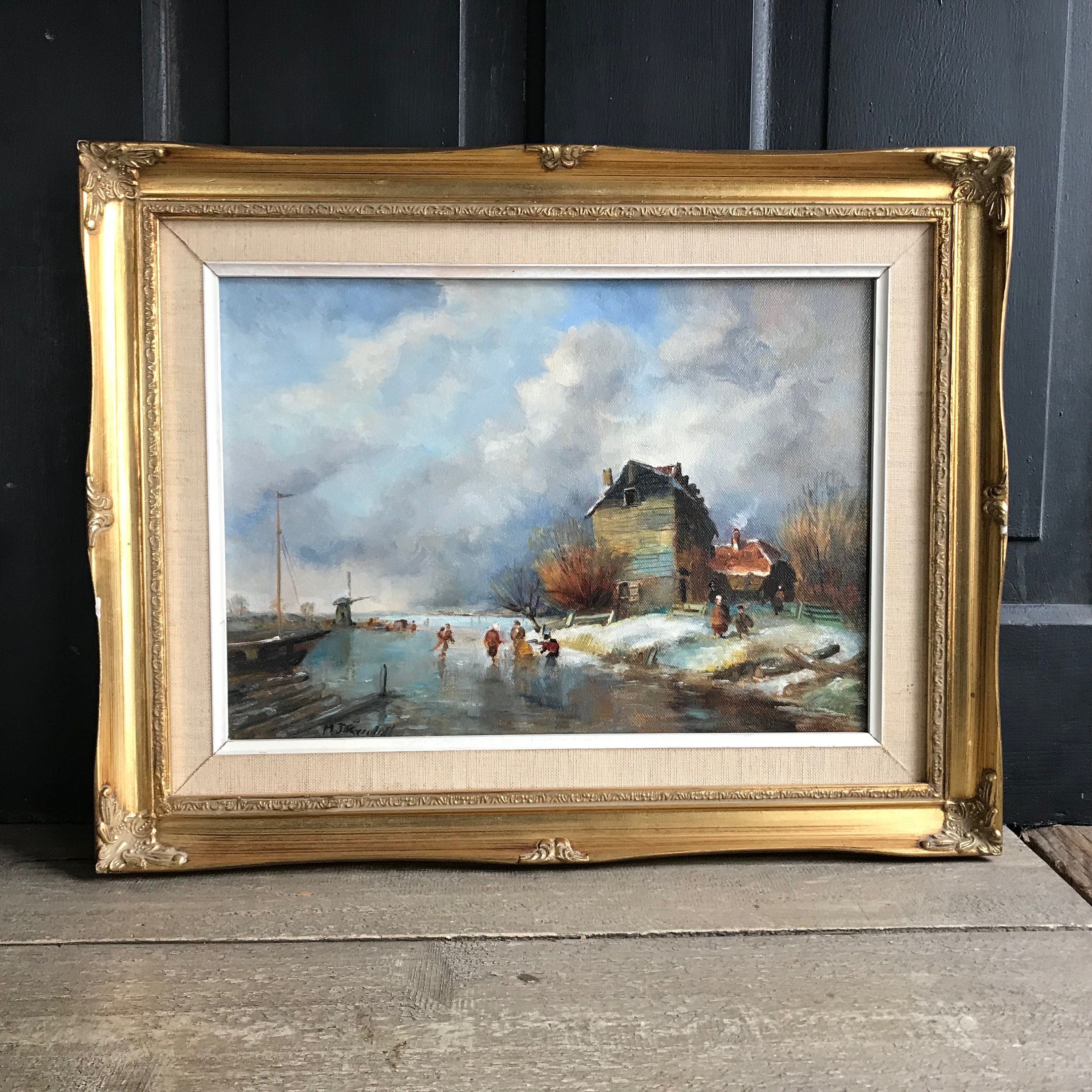 Oil on Canvas Painting, MJ Rendell, British Painter, Dutch Pastoral ...