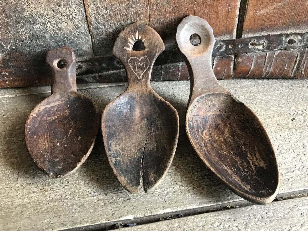 19th C French Wooden Spoon, Cheese Making, Pyrenees Primitive Skimming ...