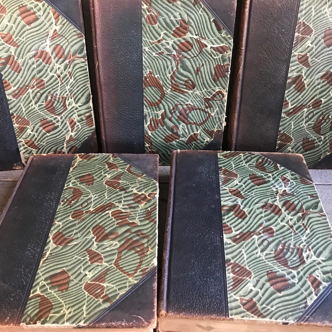 1900 Antique Book, Marbled Covers, Stacking Display, Library Decor ...