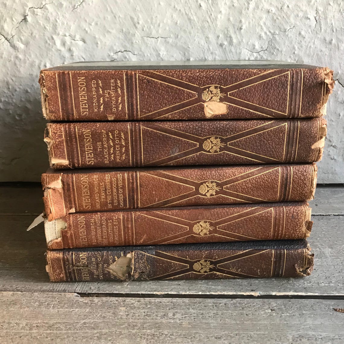 1900 Antique Book, Marbled Covers, Stacking Display, Library Decor ...