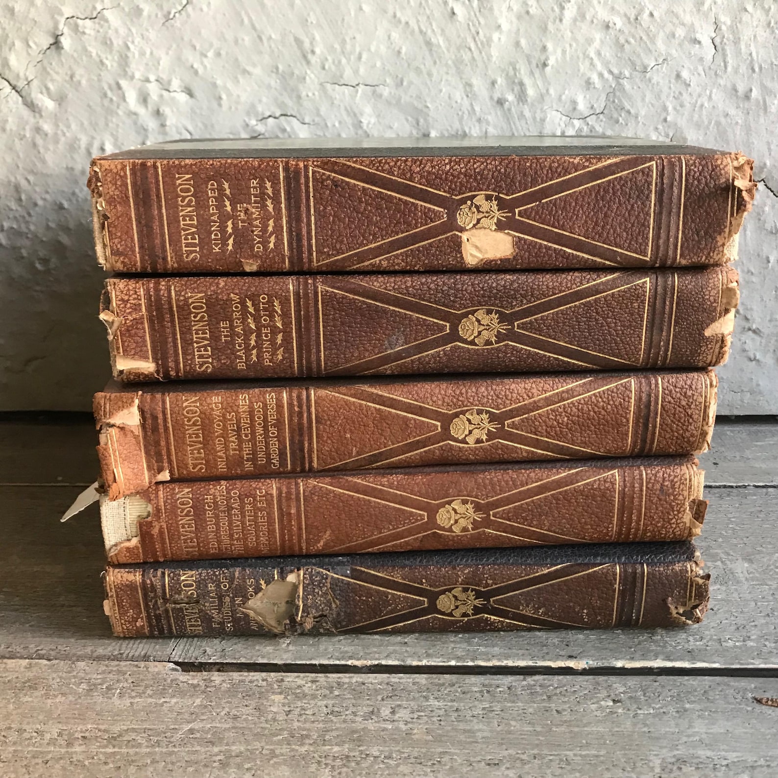 1900 Antique Book, Marbled Covers, Stacking Display, Library Decor ...