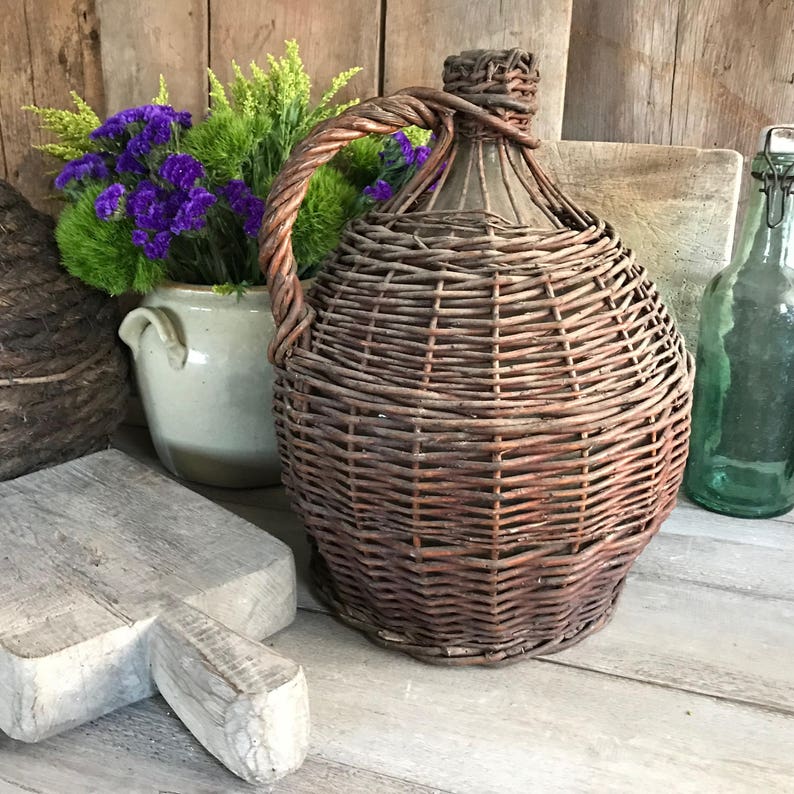 Large French Demijohn Wine Bottle Flagon Hand Wrapped | Etsy