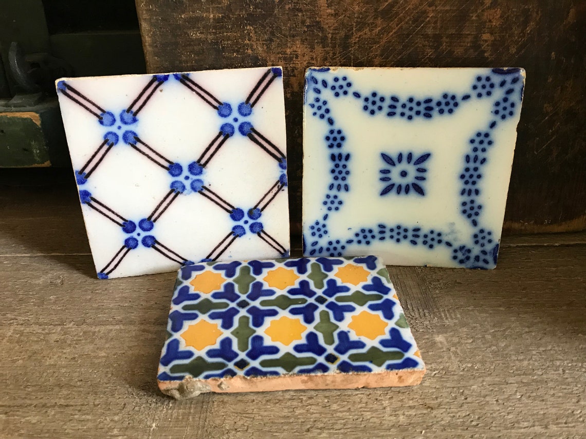 French Blue Tile Set of 3 Blue Indigo Terra Cotta Pottery - Etsy
