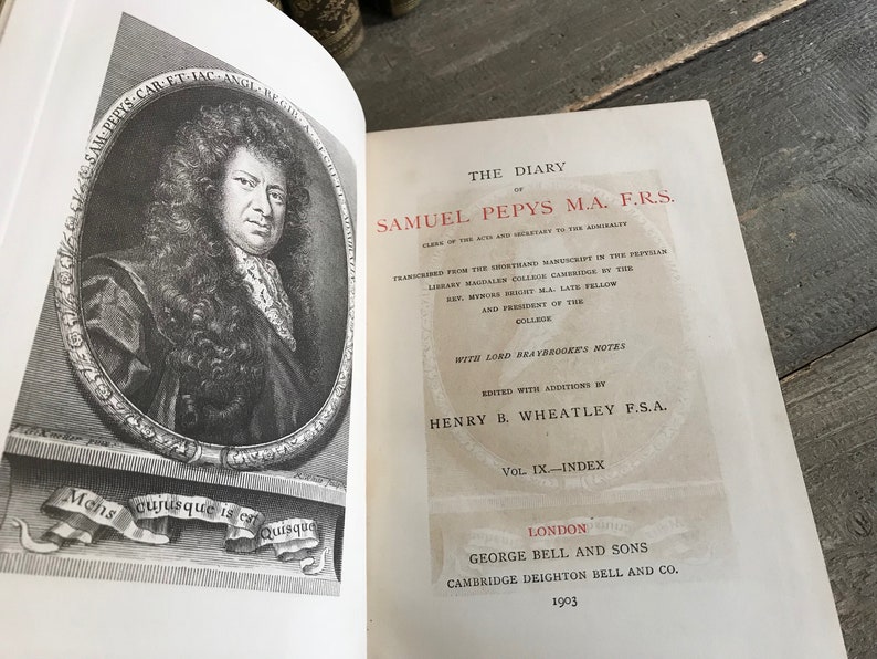 English Leather Bound Book Set of 9, Gilded, Pepys Diary, Stacking ...