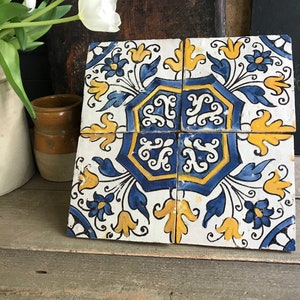 French Tile Frieze, Terracotta Pottery Tiles, Indigo Blue, Yellow ...