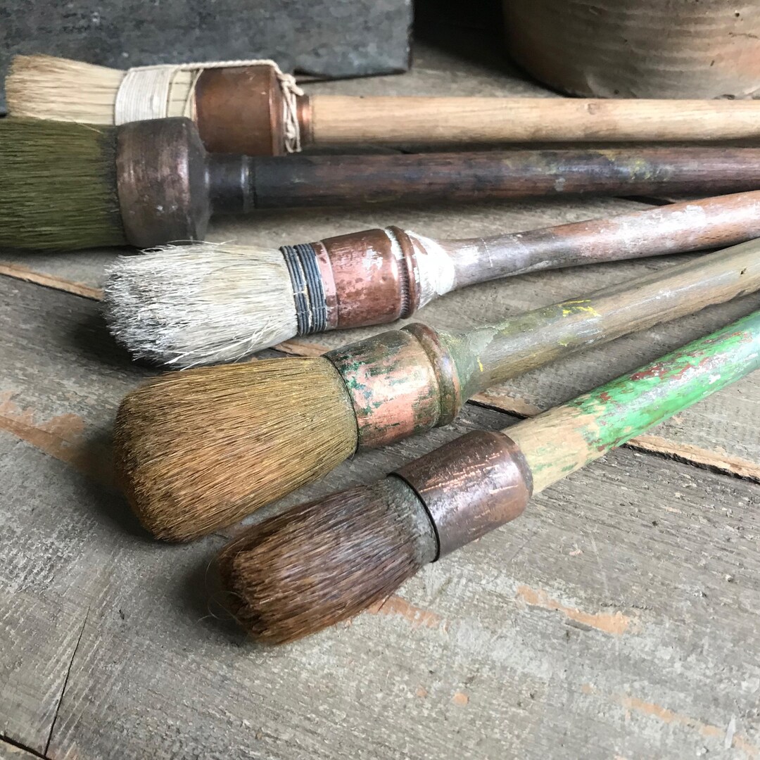 1 French Copper Paint Brush, Industrial Decor, Round Brush, Wood Handle ...