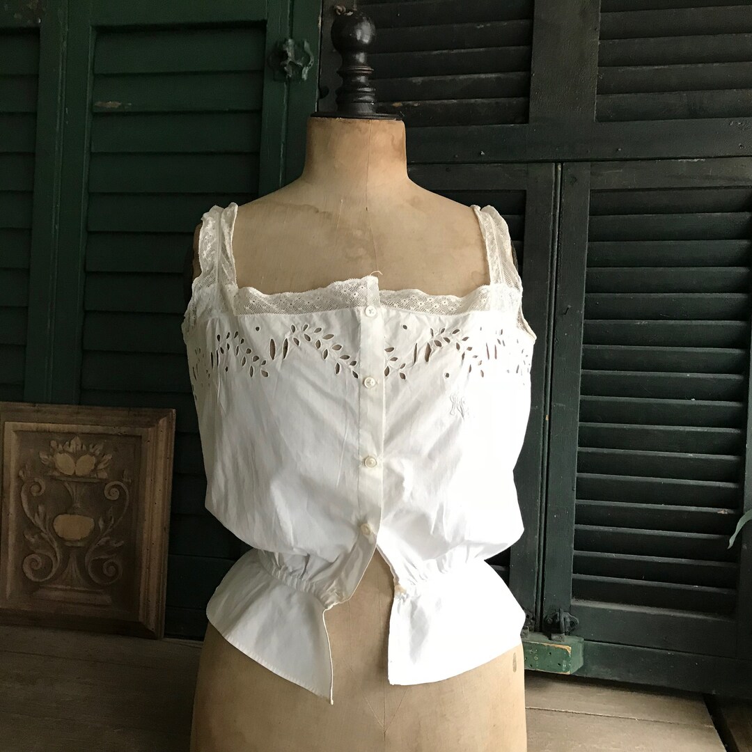 French Lace Cache Corset, White Cotton Camisole, Wasp Waist, Period ...