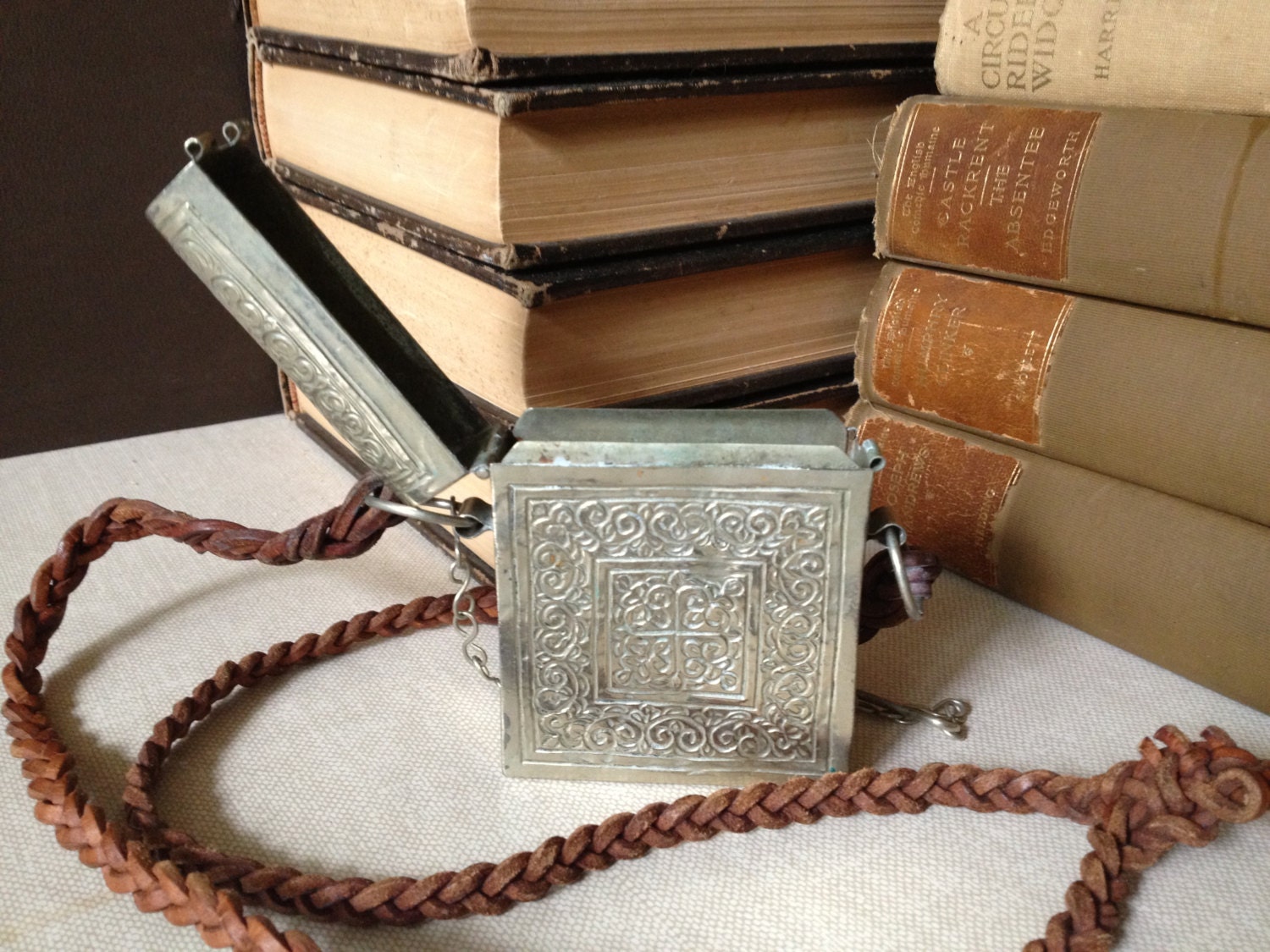 Silver Card Case Leather Carry Strap Chatelaine Style Case - Etsy