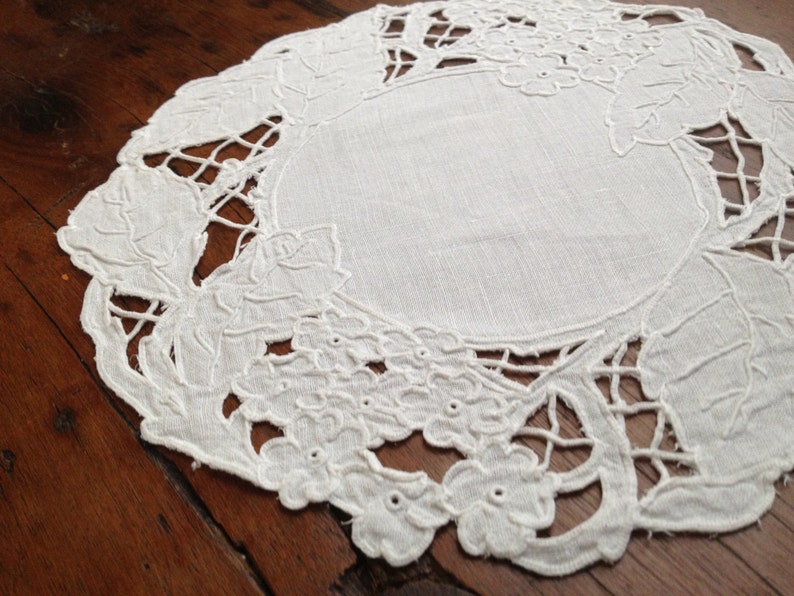 French Heirloom Round Doily Hand Worked White Cotton Linen | Etsy