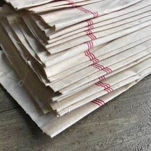 French Linen Torchon Bolt, Red Stripe, Tea Towel Fabric, Unused Bolt ...