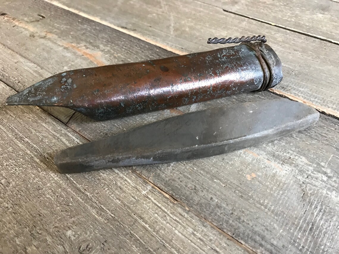19th C French Copper Sheath, Farmers Scythe Sharpener, Sharpening Stone ...
