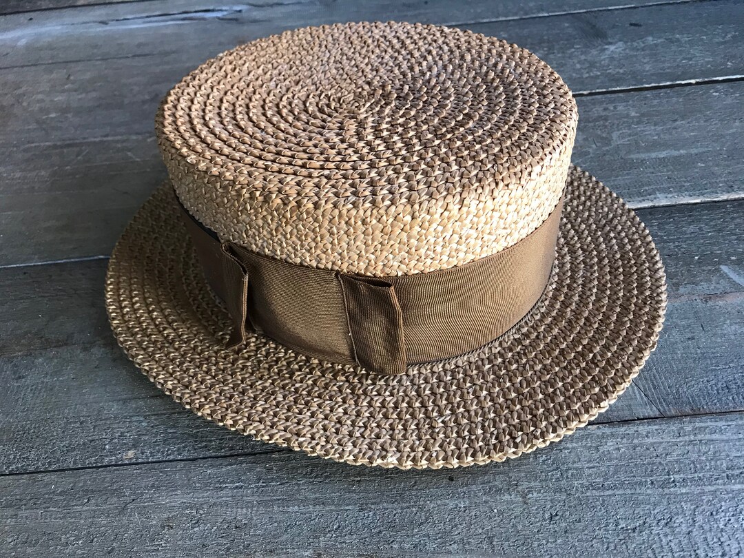 French Straw Boater Hat, Brown Ribbon Bow, Prop, Made in England - Etsy