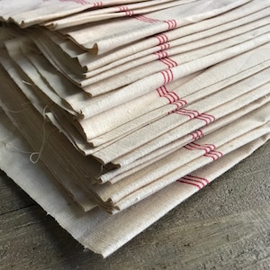 French Linen Torchon Bolt, Red Stripe, Tea Towel Fabric, Unused Bolt ...