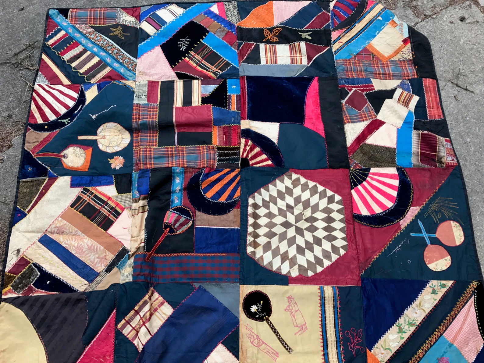 Victorian Crazy Quilt Silk Satin Velvet Hand Sewn Embroidery | Etsy