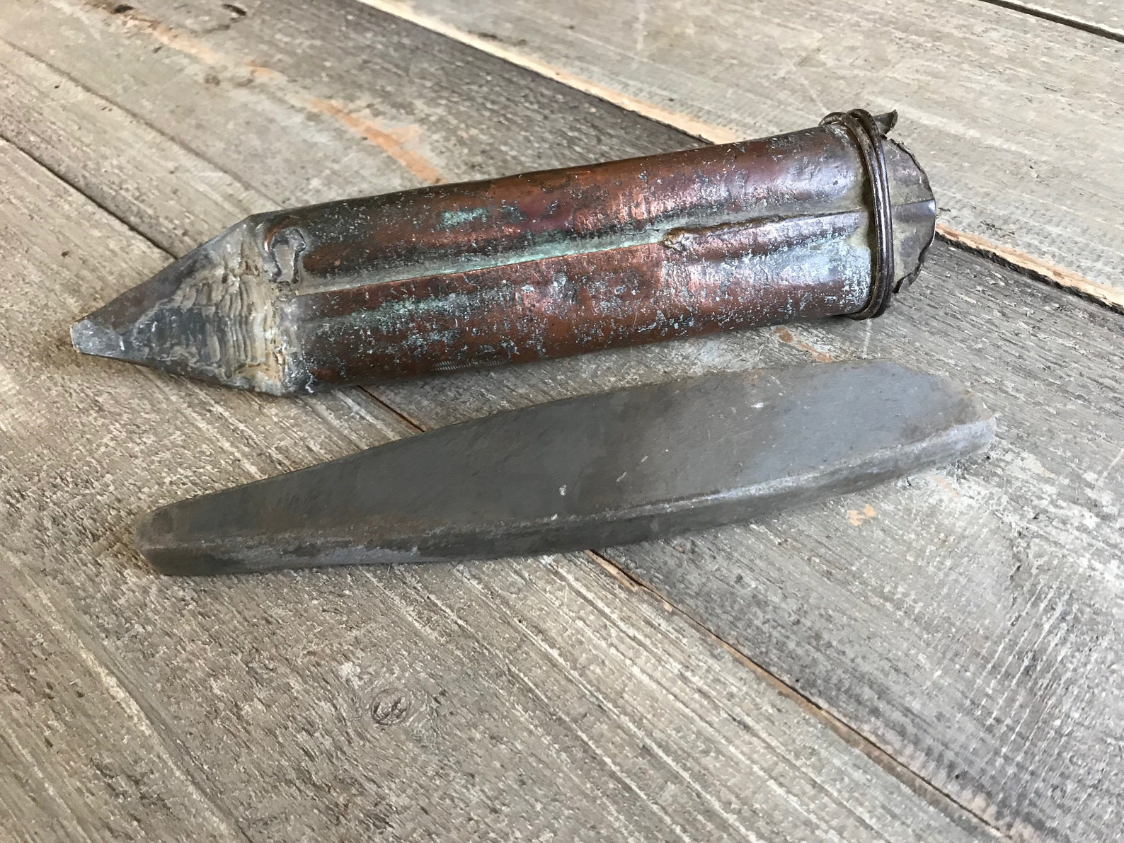 19th C French Copper Sheath, Farmers Scythe Sharpener, Sharpening Stone ...