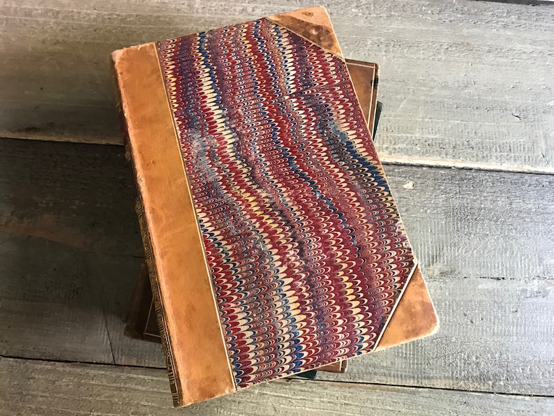 19th C Leather Bound Book, Gilt Lettering, Raised Spine, Staging ...
