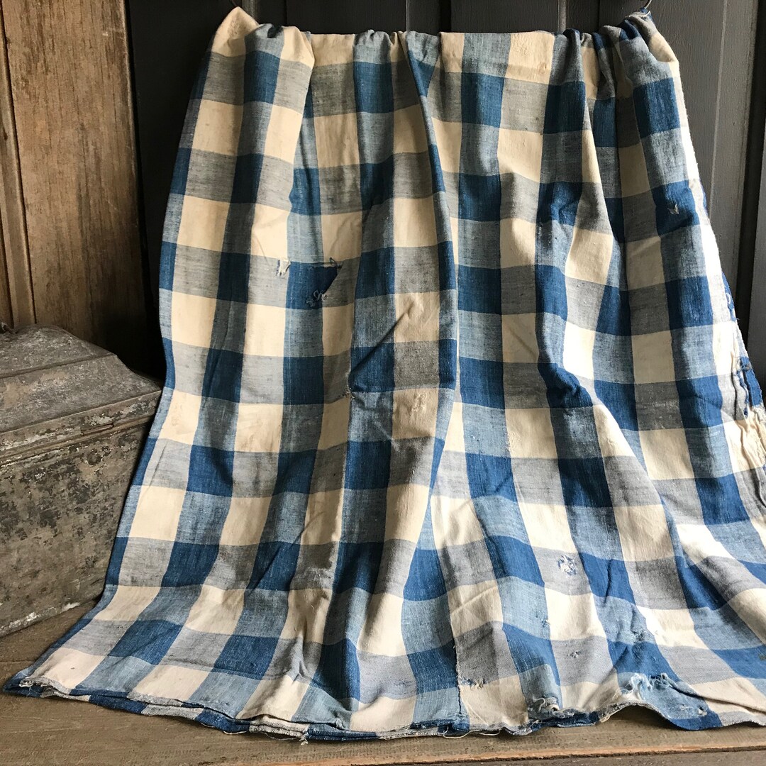 Antique French Blue Vichy Fabric, Indigo Blue Check, Historical French ...