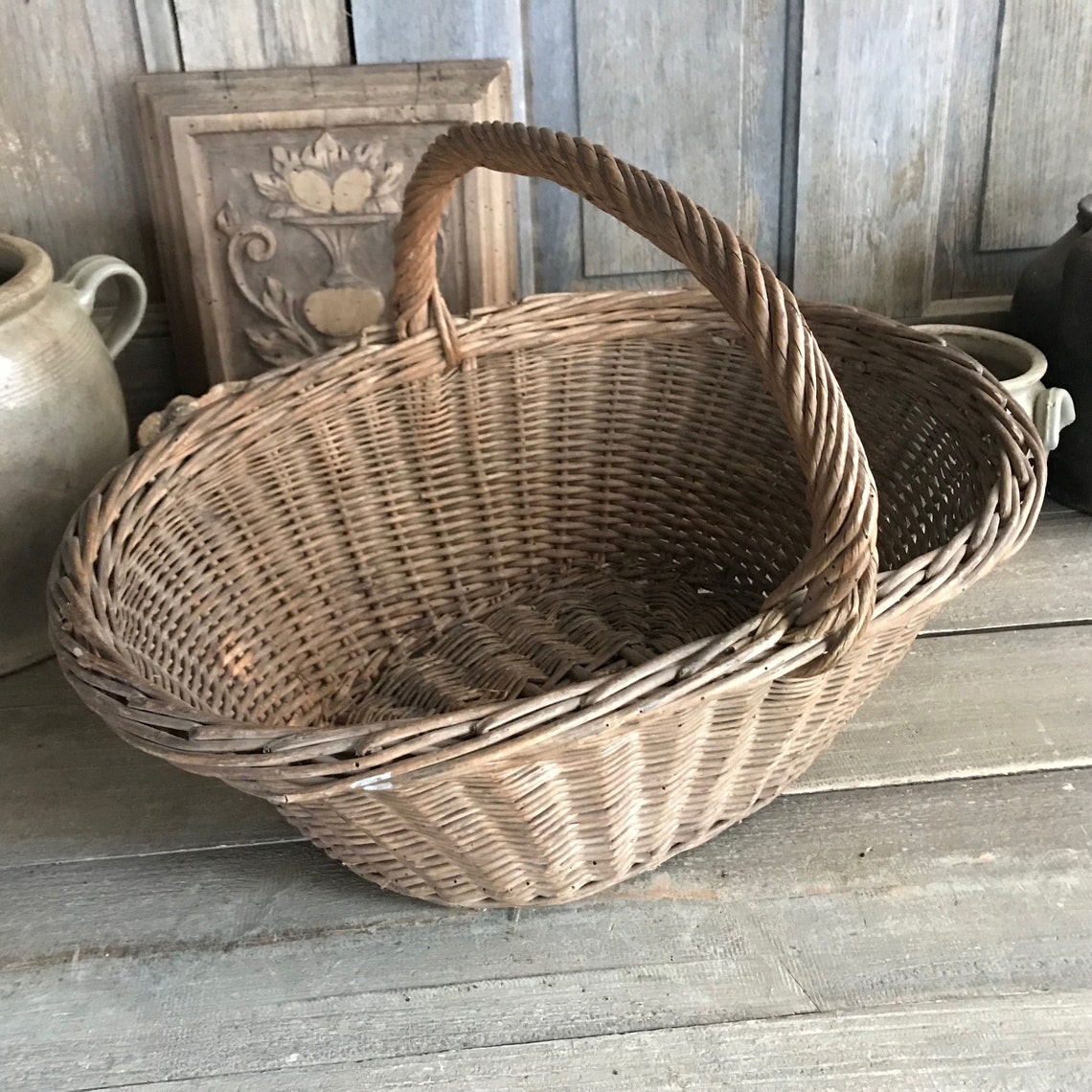 Rustic Garden Harvest Basket Wicker Handle Farmhouse Farm - Etsy