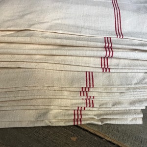 French Linen Torchon Bolt, Red Stripe, Tea Towel Fabric, Unused Bolt ...