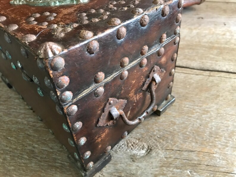 Rustic French Leather Document Box, Brass Cartouche, Porcelain Painted ...