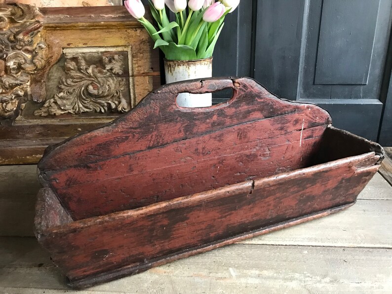 Rustic Wood Garden Plant Carrier Trug Painted Red Iron - Etsy