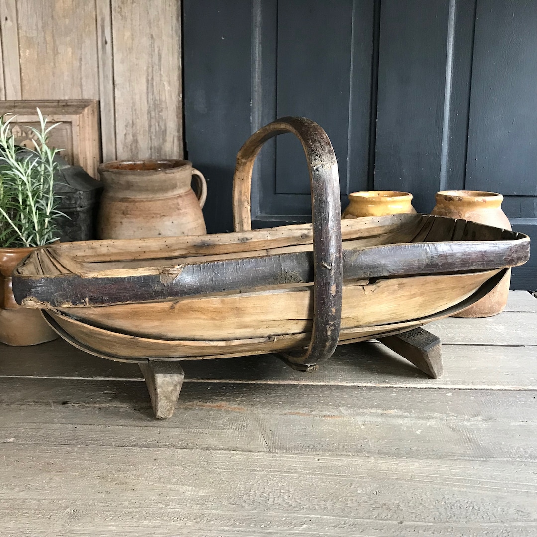 Rustic English Garden Trug, Sussex Trug, Bent Wood Handle Handle ...