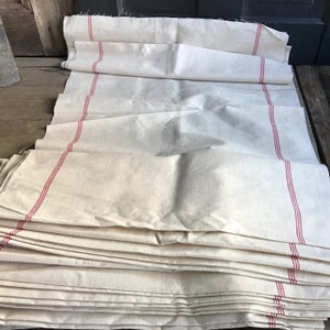 French Linen Torchon Bolt, Red Stripe, Tea Towel Fabric, Unused Bolt ...