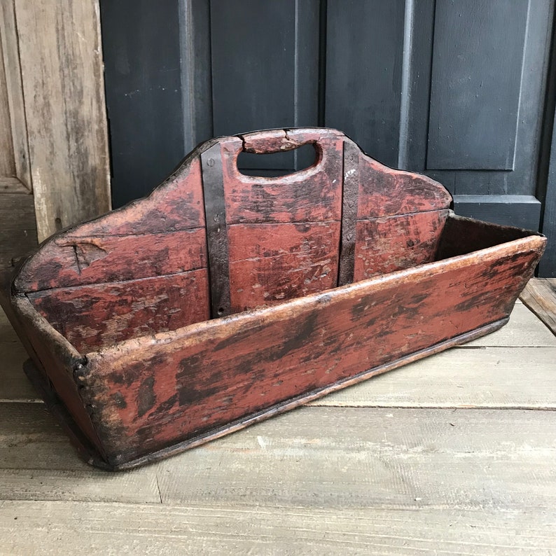 Rustic Wood Garden Plant Carrier Trug Painted Red Iron - Etsy
