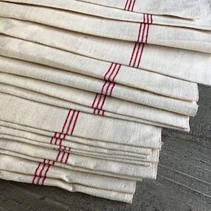 French Linen Torchon Bolt, Red Stripe, Tea Towel Fabric, Unused Bolt ...