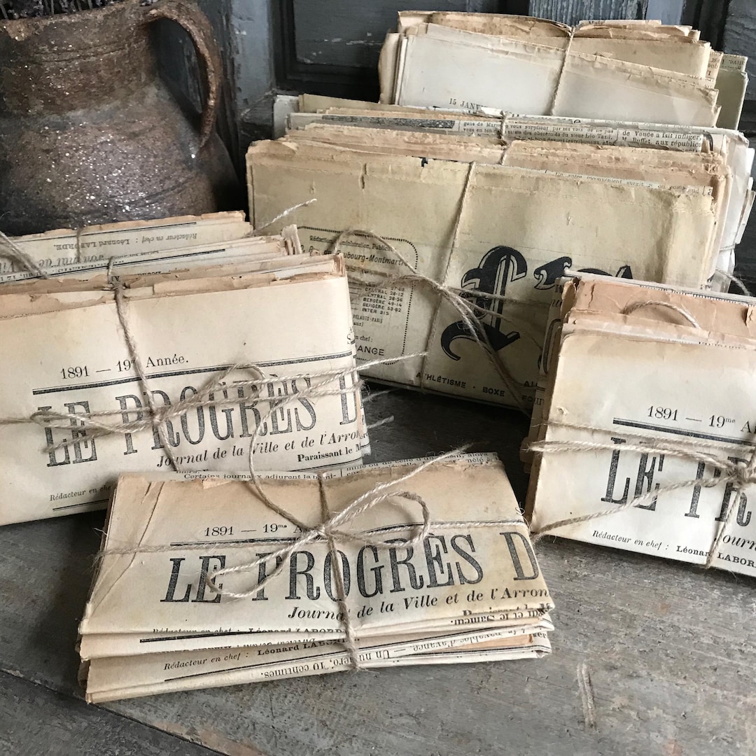Antique French Newspaper Bundle, Historical Memorabilia, Advertisements ...