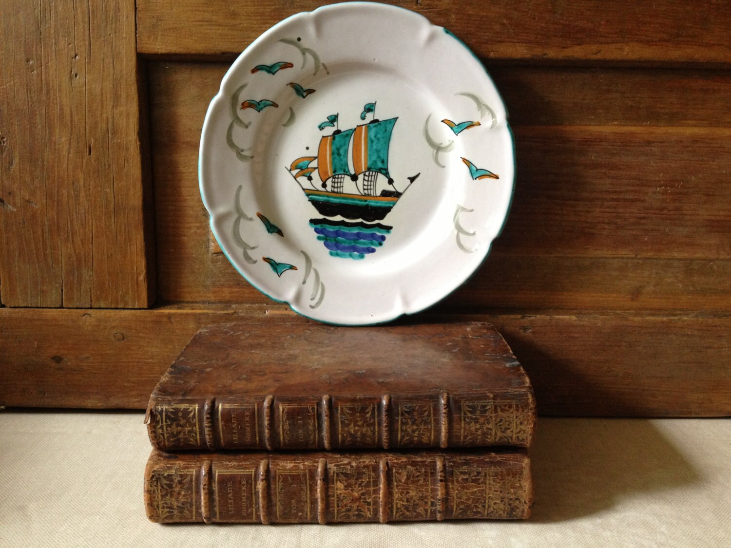 Vintage Handpainted Pottery Plate ~ Galleon Ship ~ Nautical ~ Signed - Etsy