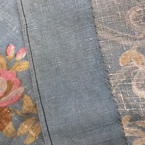 French Printed Indigo Linen Fabric, Floral Design, Homespun Linen ...