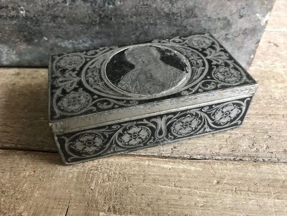 French Inlay Pewter Box Artistic Religious Travel Jewelry | Etsy