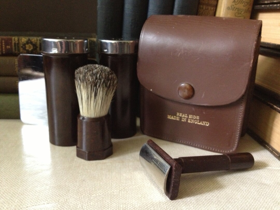 Gilette Travel Shaving Grooming Kit Sheffield England Mens Leather Case ...