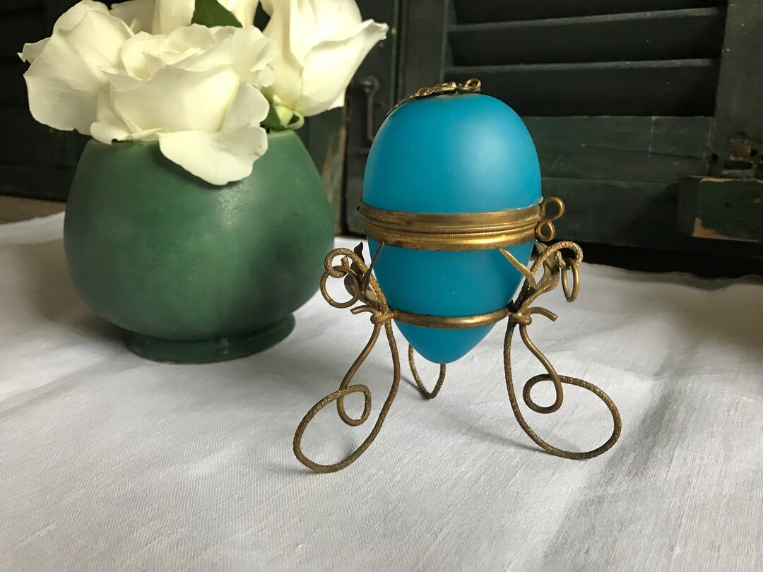 French Palais Royale Blue Opaline Egg Casket, Glass, Grand Tour ...