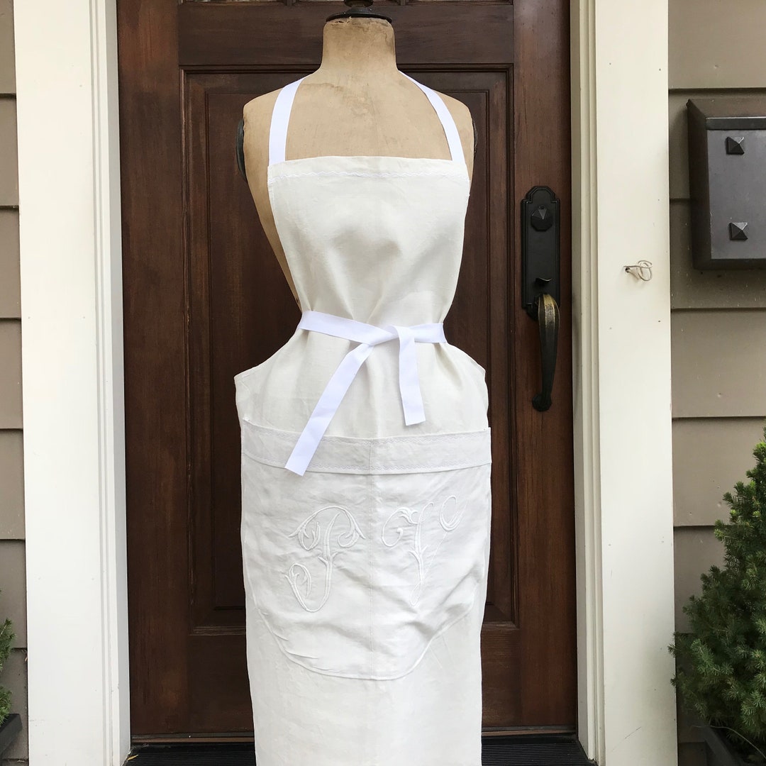 French White Linen Apron, Chef, Cook, Baker, French Farmhouse Cuisine ...
