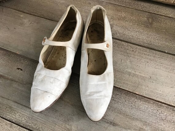 French White Kid Leather Shoes, Mary Jane Shoes, 192… - Gem