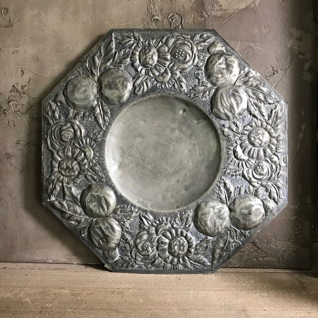 French Arts and Crafts Repoussé Pewter Charger, Fruit, Foliage, Floral ...
