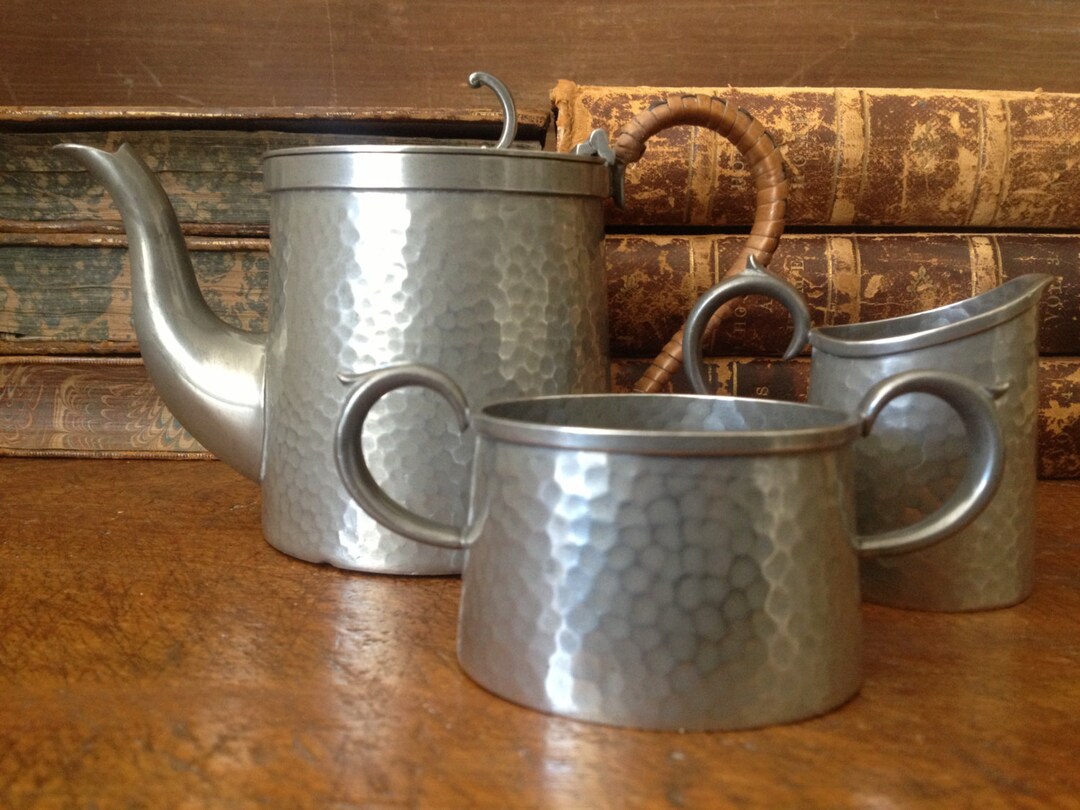 English Pewter Tea Set, Art Deco Hammered Metal Tea Set, Decorative ...