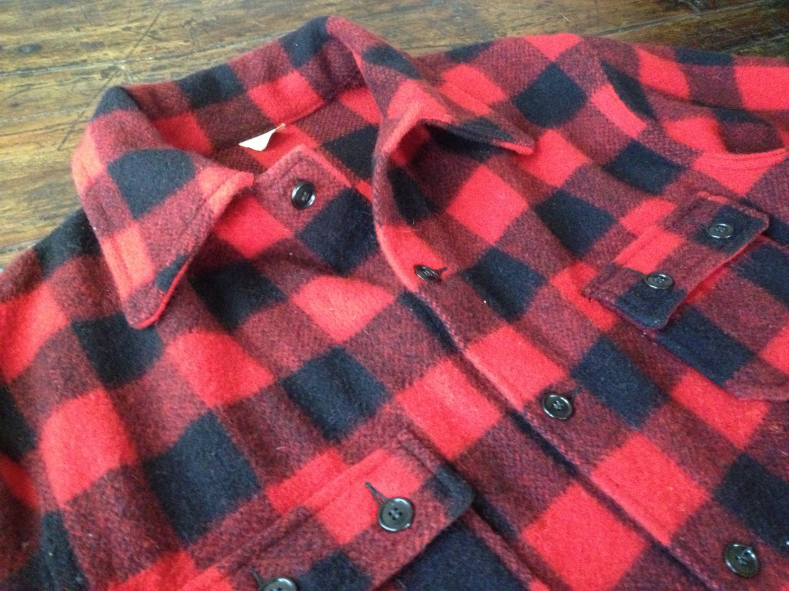 Wool Flannel Shirt Red Black Plaid Mid Century Size XXL 2X | Etsy