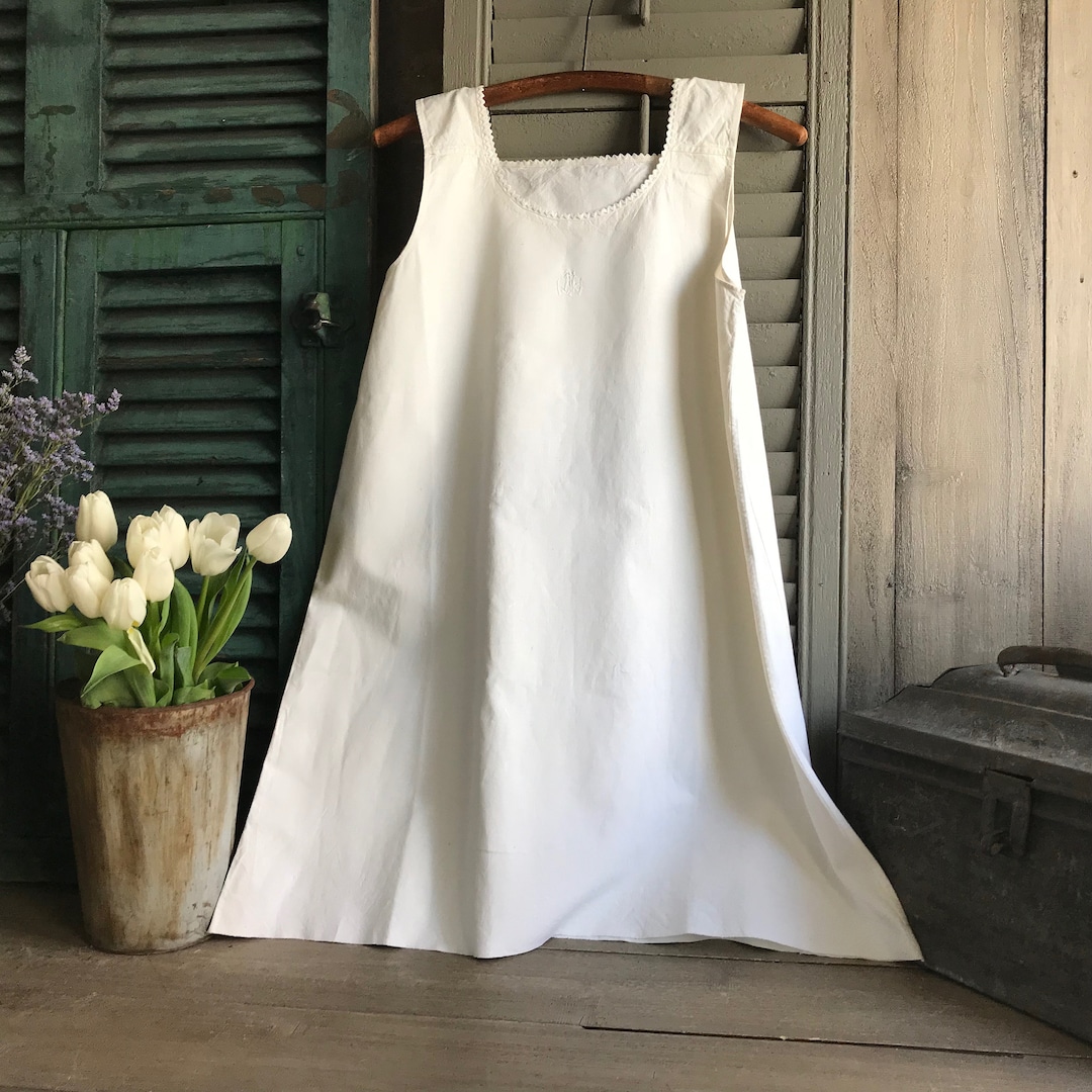 French Linen Chemise Nightgown, Embroidered Monogram, Nightdress, Shift ...
